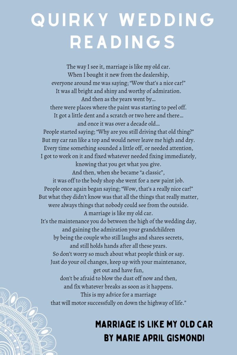 10 Really Quirky Wedding Readings ~ KISS THE BRIDE MAGAZINE